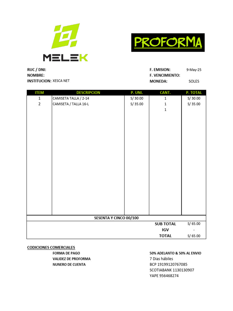 Proforma Xesca Net | PDF