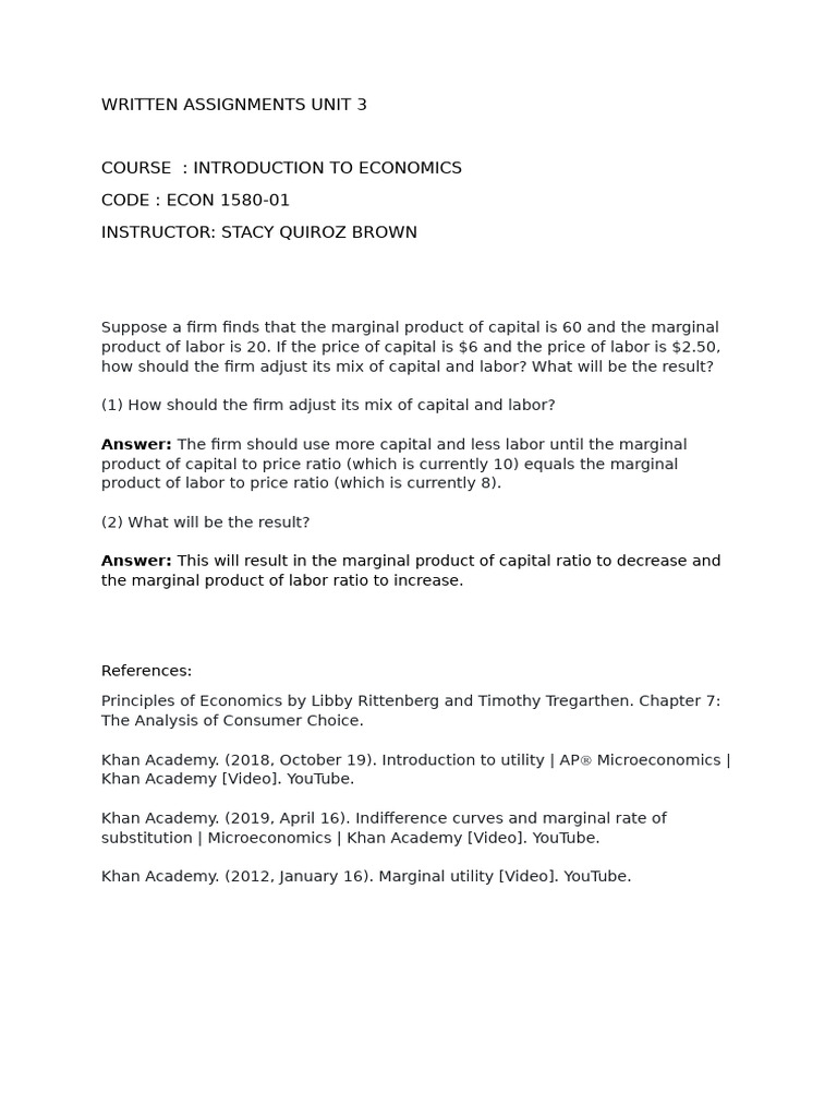 Econs W.ass Unit 3 | PDF
