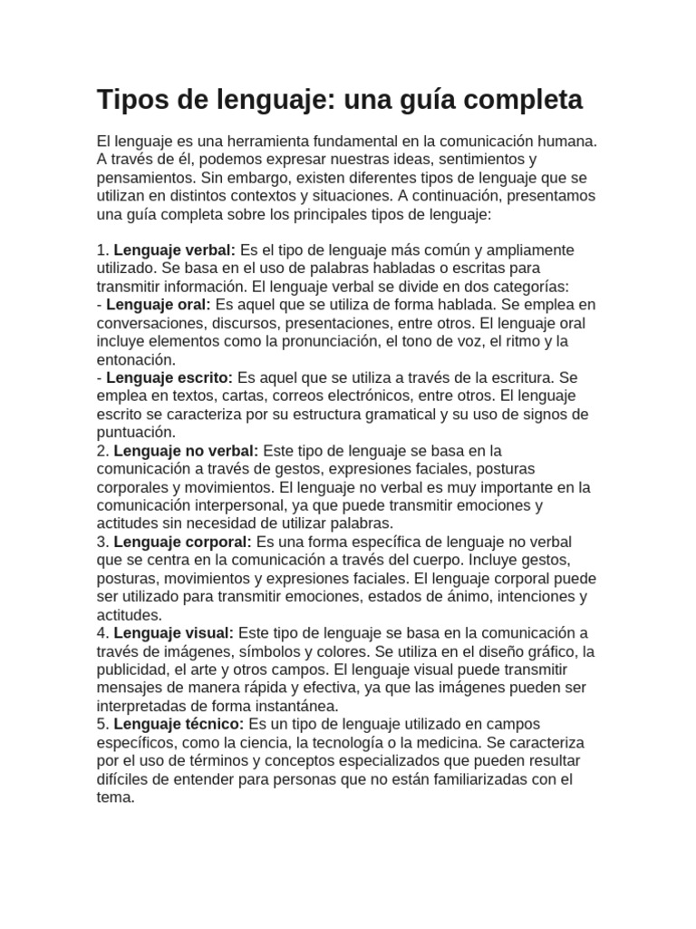 Guía de Tipos de Lenguaje y Códigos | PDF | Comunicación | Comunicación ...