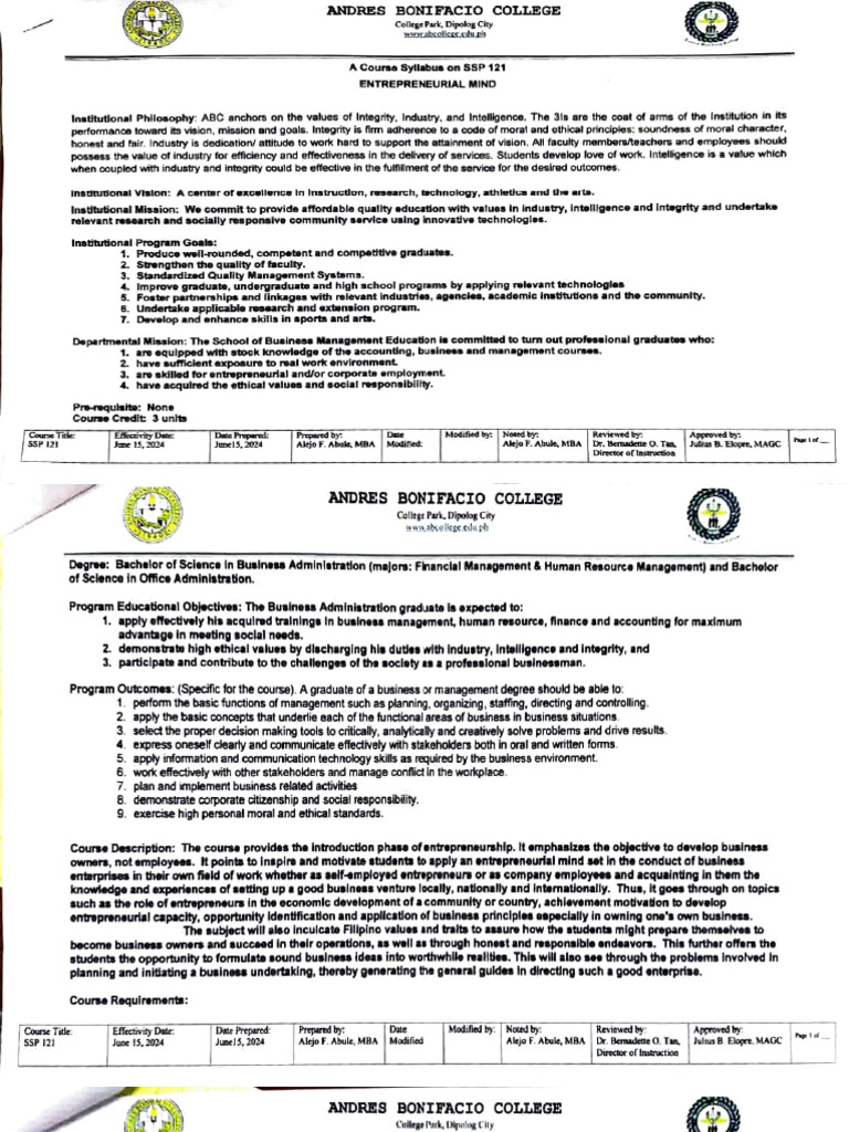 ENTREP Syllabus | PDF