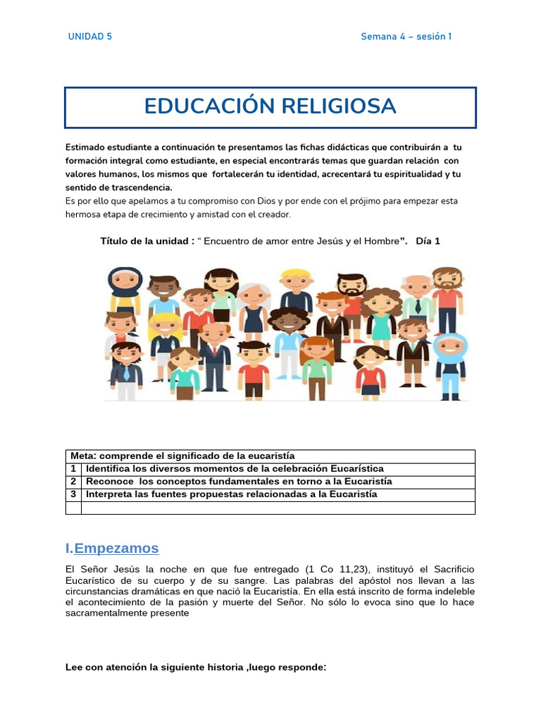 S4 Ficha 1 Religion | PDF | eucaristía | Cristo (título)