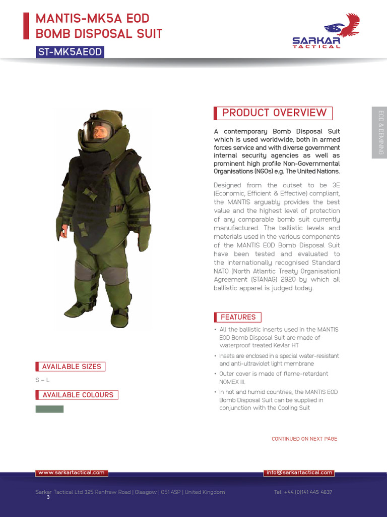 MANTIS EOD Bomb Disposal Suit Specs | PDF | Bomb Disposal