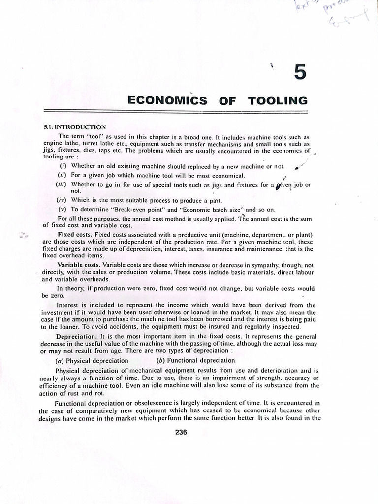 5. Economics of Tooling | PDF