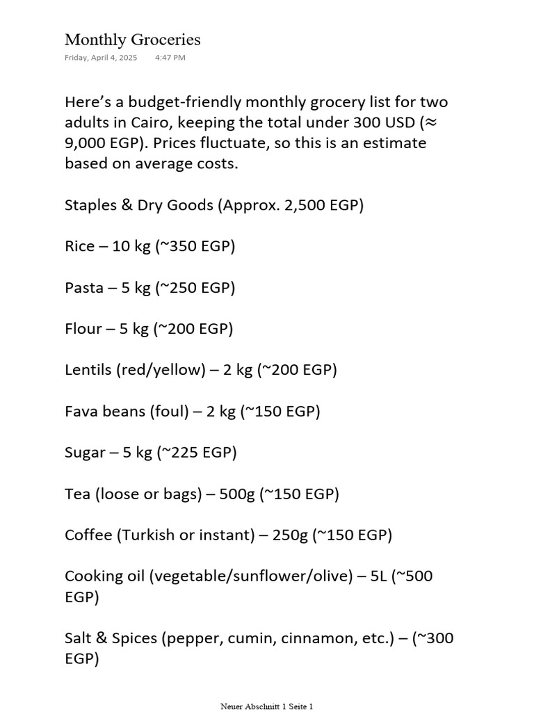 Monthly Groceries | PDF