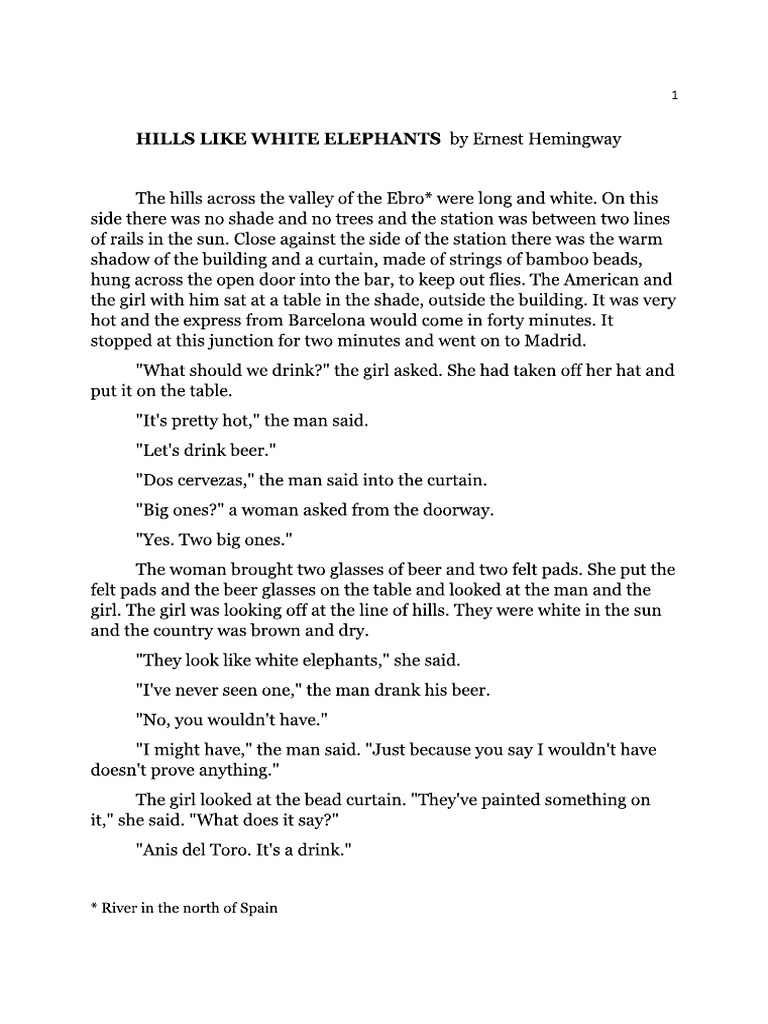 Hills Like White Elephants - Ernest Hemingway | PDF