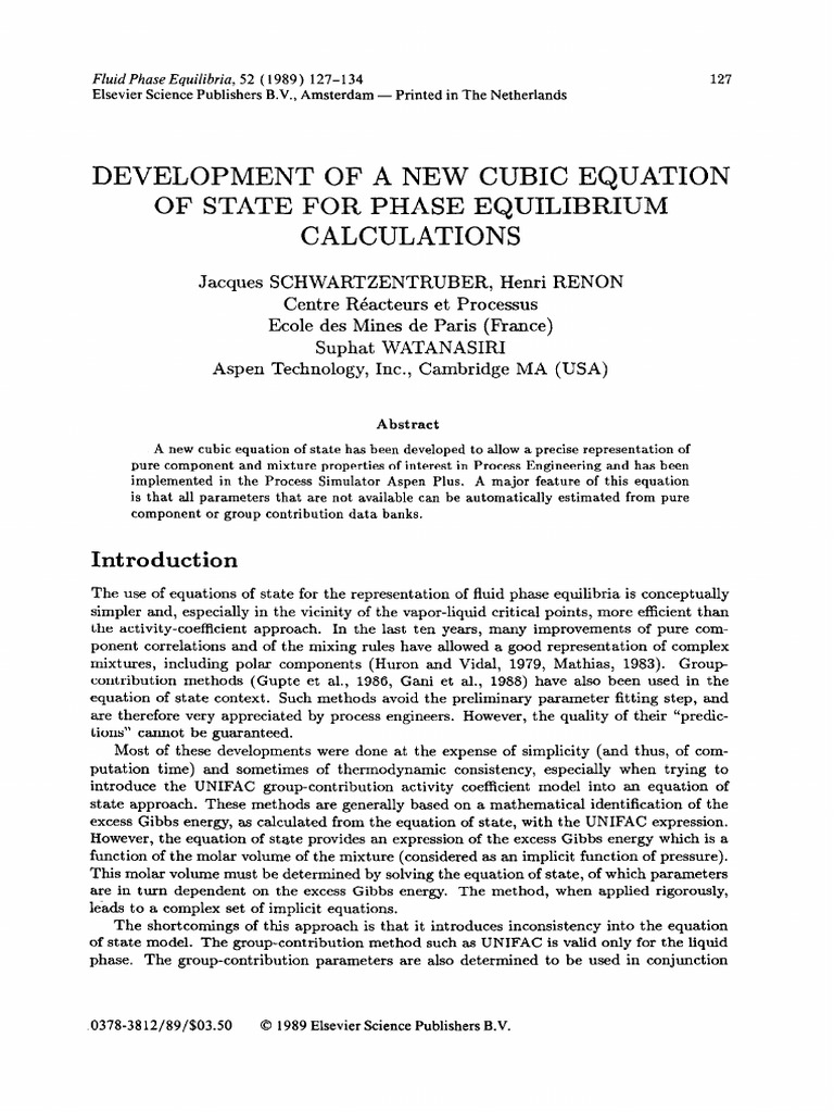 New Cubic Equation for Phase Equilibrium | PDF | Phase (Matter ...