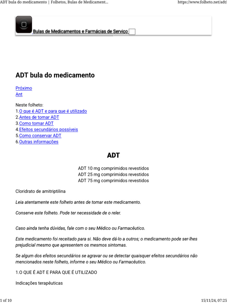 Bula do Medicamento ADT | PDF | Depressão | Antidepressivo