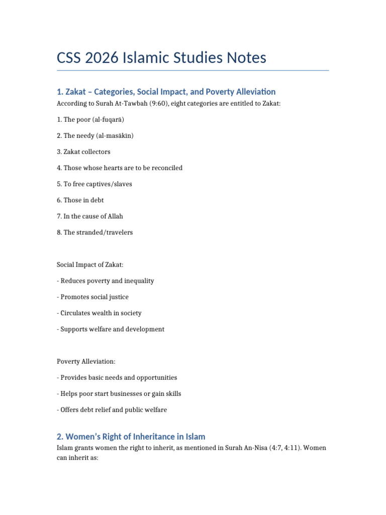 Islamic Studies Notes for SSC 2026 | PDF