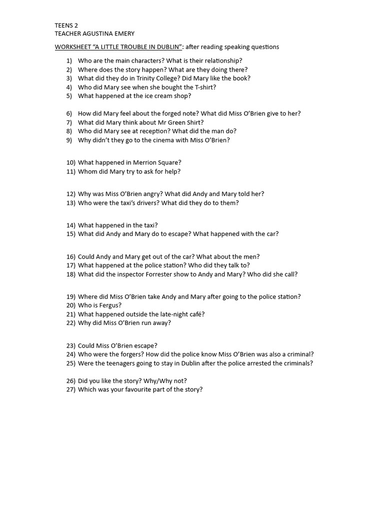 "A Little Trouble in Dublin: Discussion Questions" | PDF