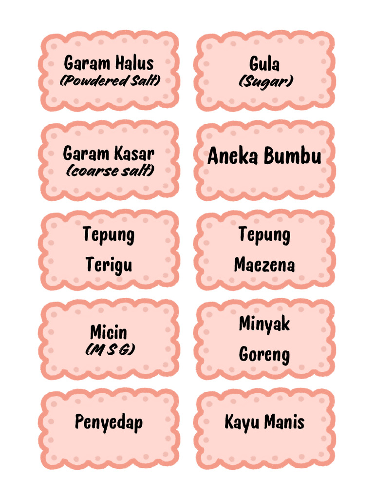 Merah Muda Dan Putih Ilustrasi Kreatif Bumbu Dapur Label Nama Dokumen ...