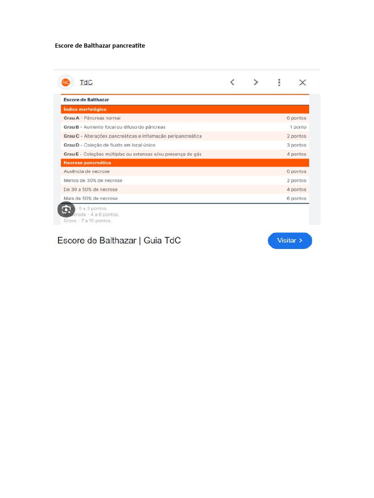 Balthazar Escore Pancreatite | PDF