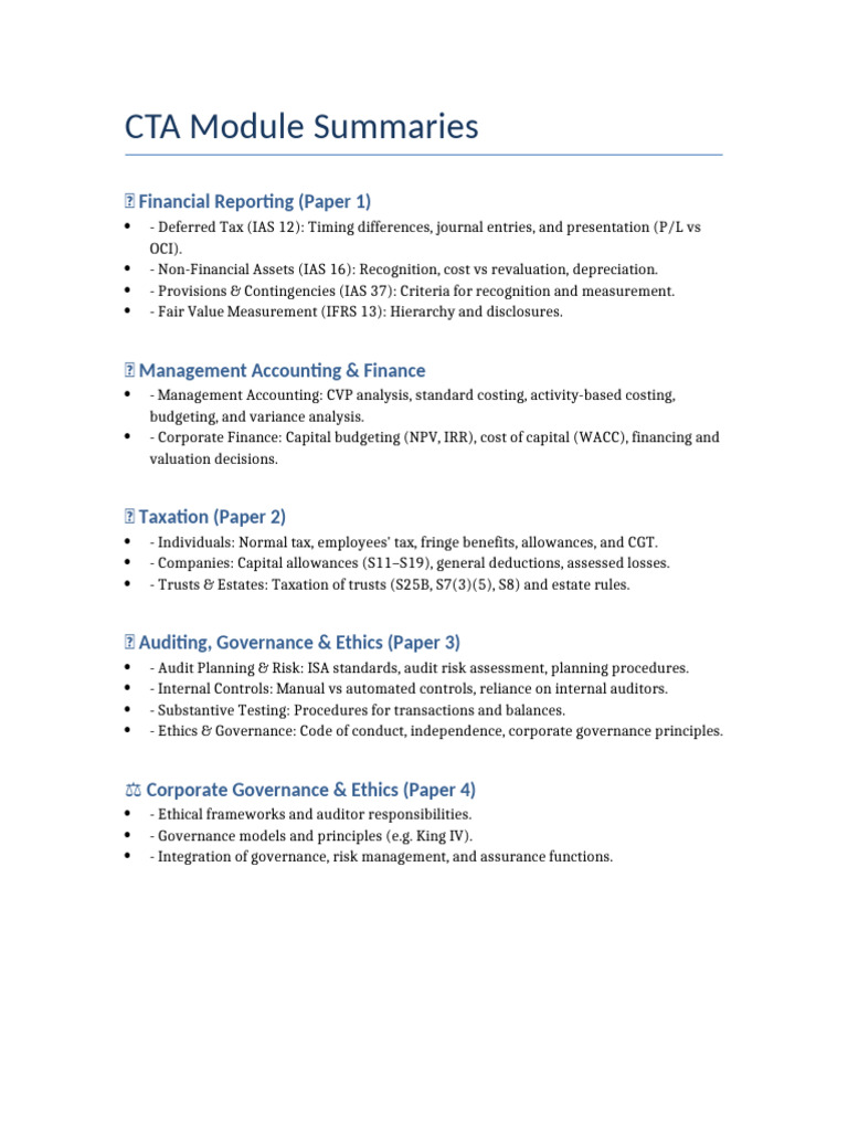 CTA Module Summaries | PDF