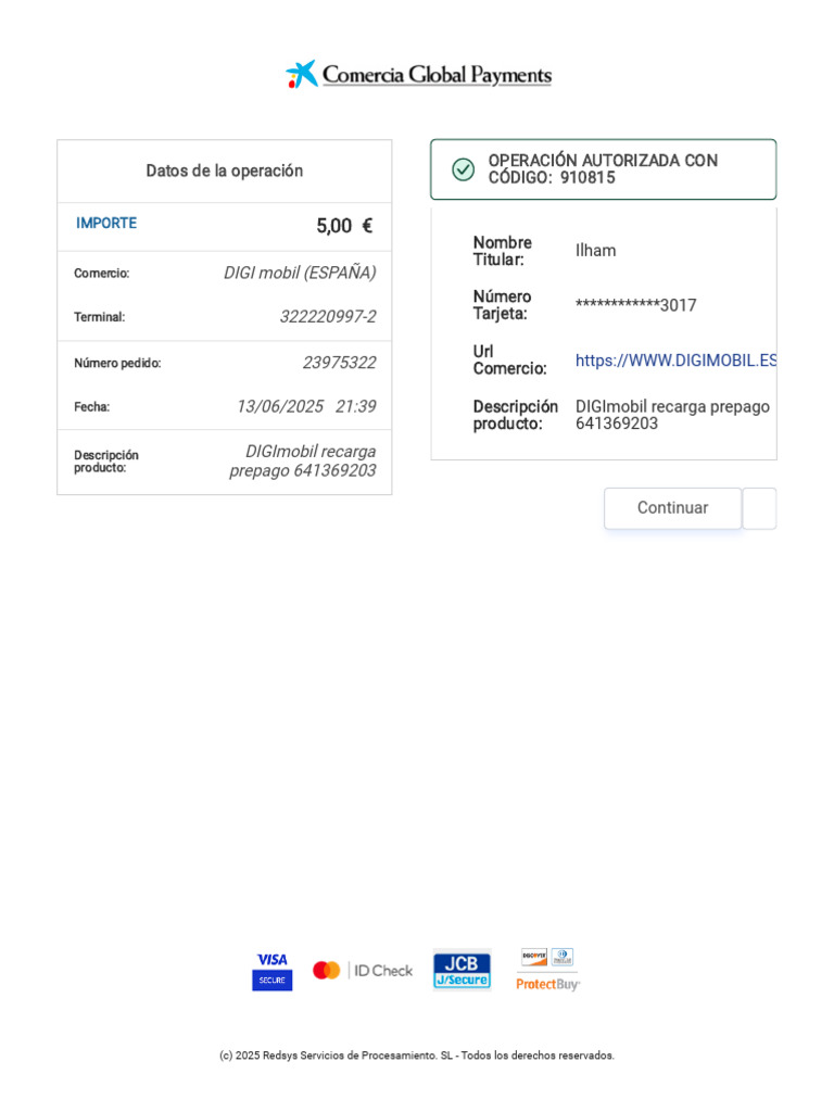 Recarga DIGI Mobil España - 5,00 € | PDF