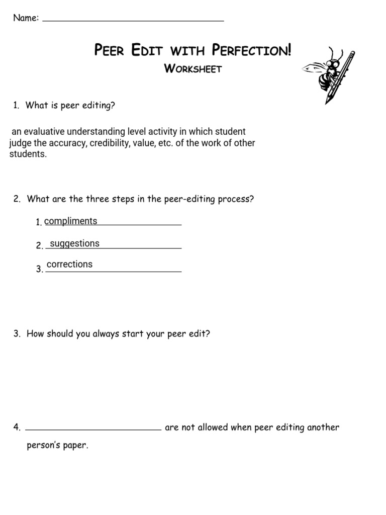 Peer Editing Process Worksheet | PDF