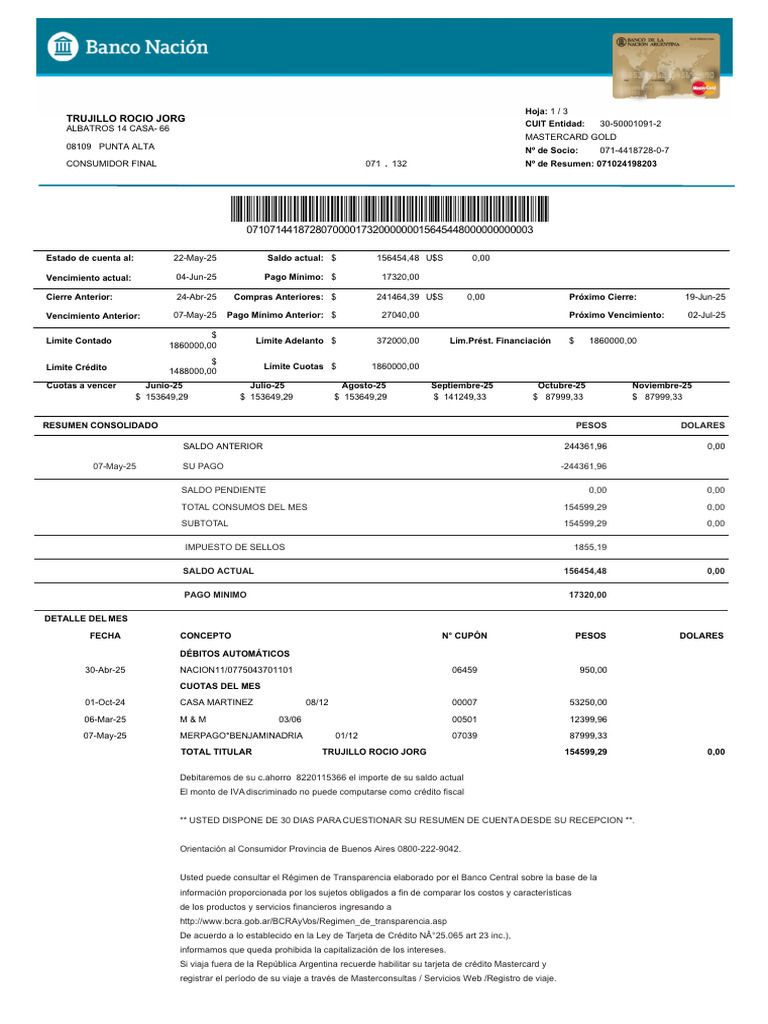 Resumen de Cuenta Mastercard Mayo 2025 | PDF | Tarjeta de crédito | Bancos