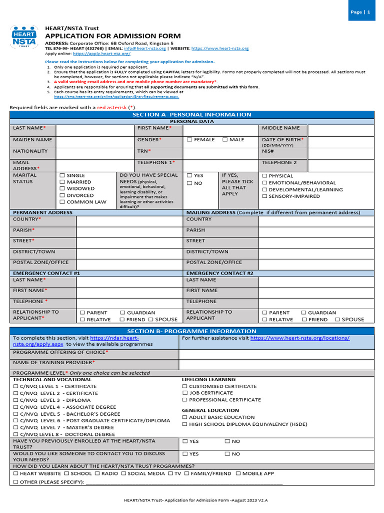 HEART/NSTA Trust Admission Application | PDF | Http Cookie | World Wide Web