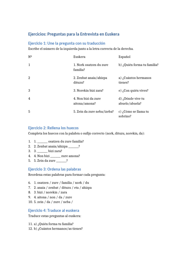 Ejercicios Preguntas Entrevista | PDF