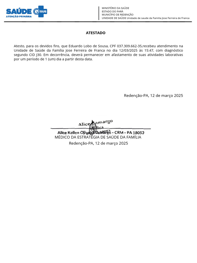 Atesto, Para Os Devidos Fins, Que Eduardo Lobo de Sousa, CPF 037.309. ...