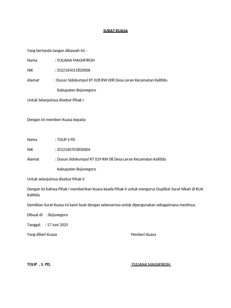 Surat Kuasa Tolip S PD | PDF