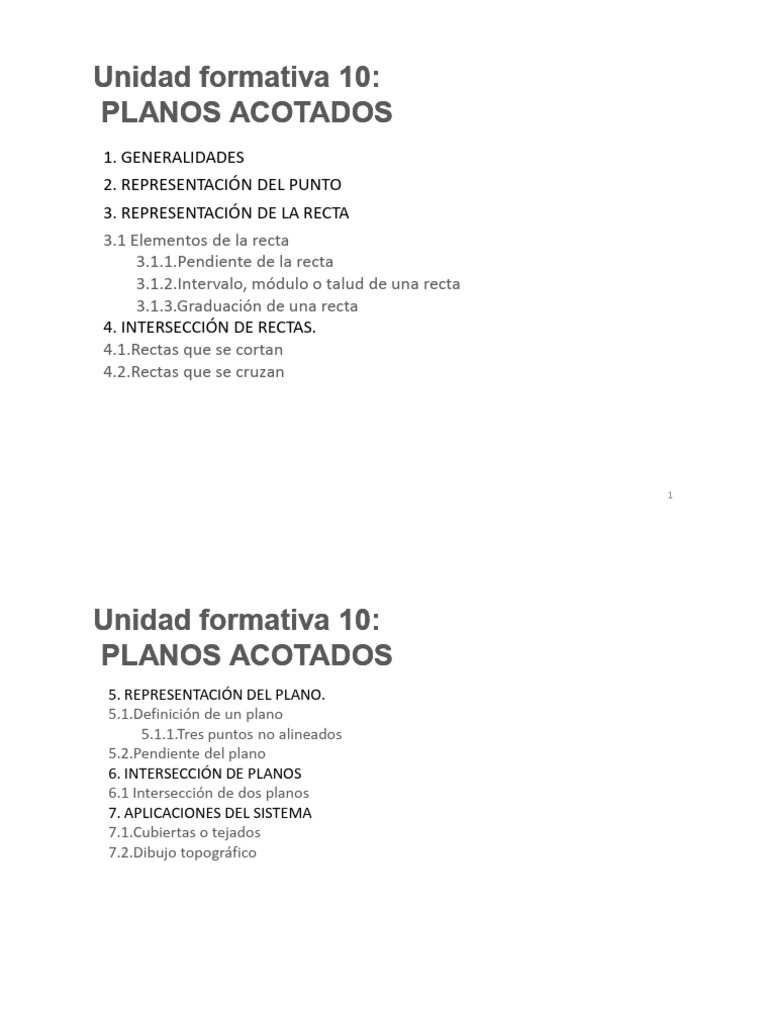 DT1 UF10 Planos Acotados TEORÍA | PDF | Pendiente | Línea (geometría)