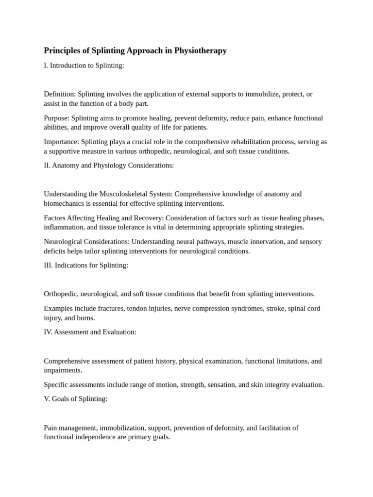 Principles of Splinting Approach in Physiotherapy | PDF | Physical ...