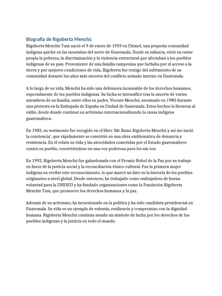 Biografía de Rigoberta Menchú | PDF