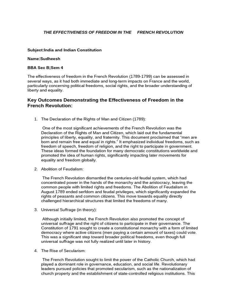 Effectiveness of Freedom in The French Revolution | PDF | French ...