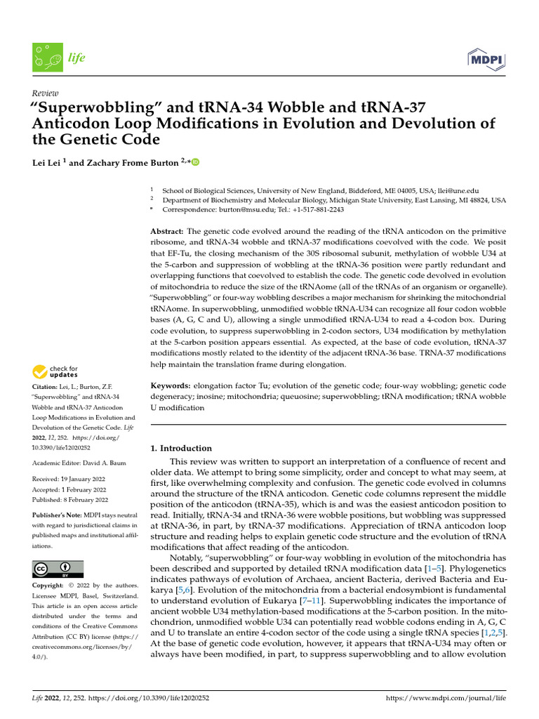 Burton - Superwobbling and tRNA-34 Wobble and tRNA-37 Anticodon Loop ...