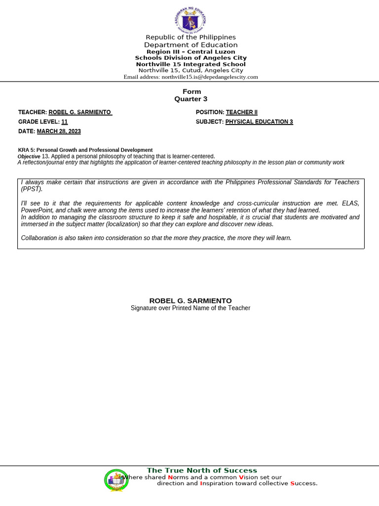 Reflection Journal Form Q3 COT | PDF