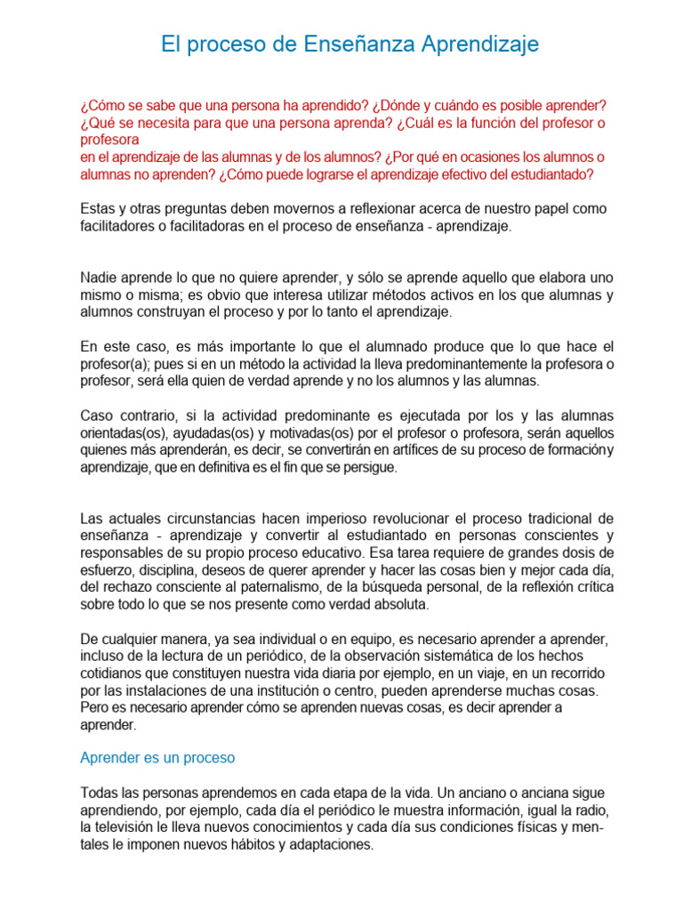 Proceso Ensen Anza-Aprendizaje | PDF | Aprendizaje | Constructivismo (filosofía de la educación)
