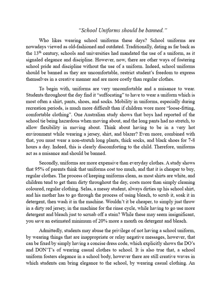 School Uniforms Should Be Banned | PDF | Clothing | Dress Codes