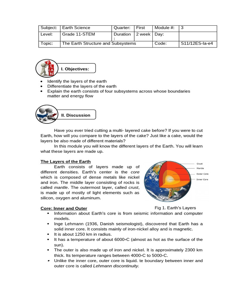 ES-Q1-M3 The Earth Structure and Subsystem | PDF | Earth Sciences | Atmosphere Of Earth