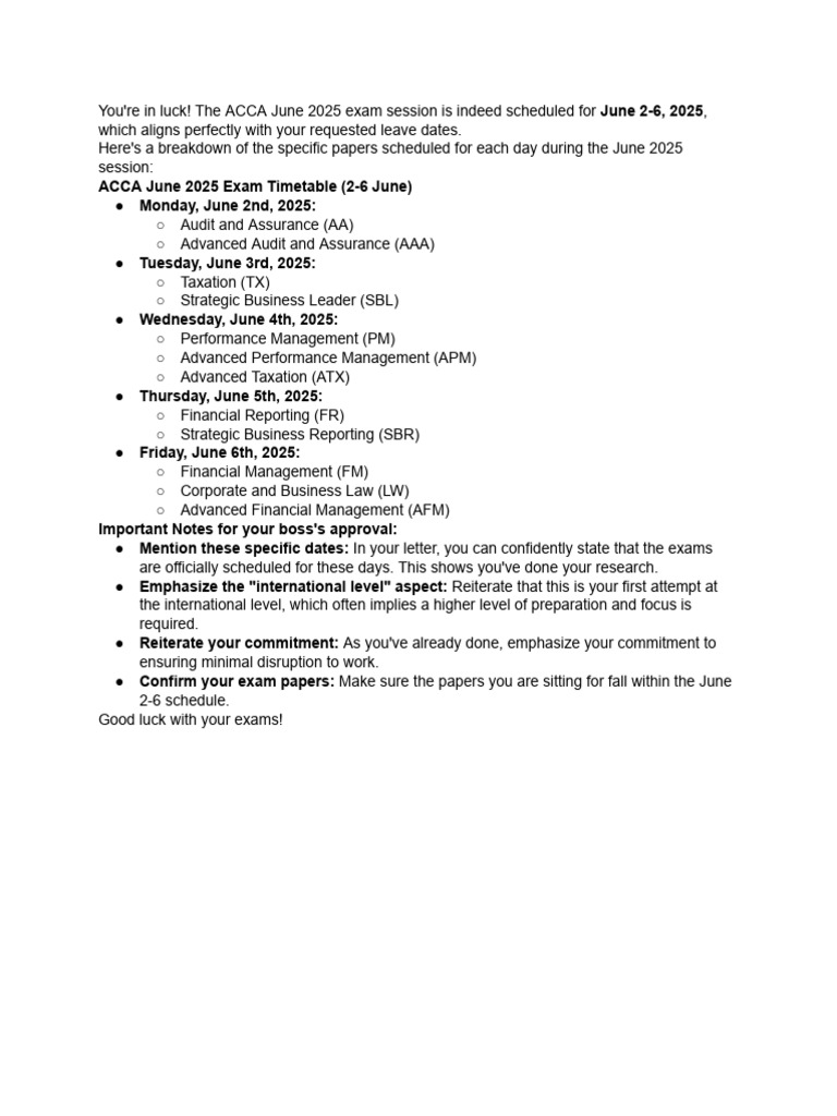 ACCA EXAM 2025 Time Schedule | PDF