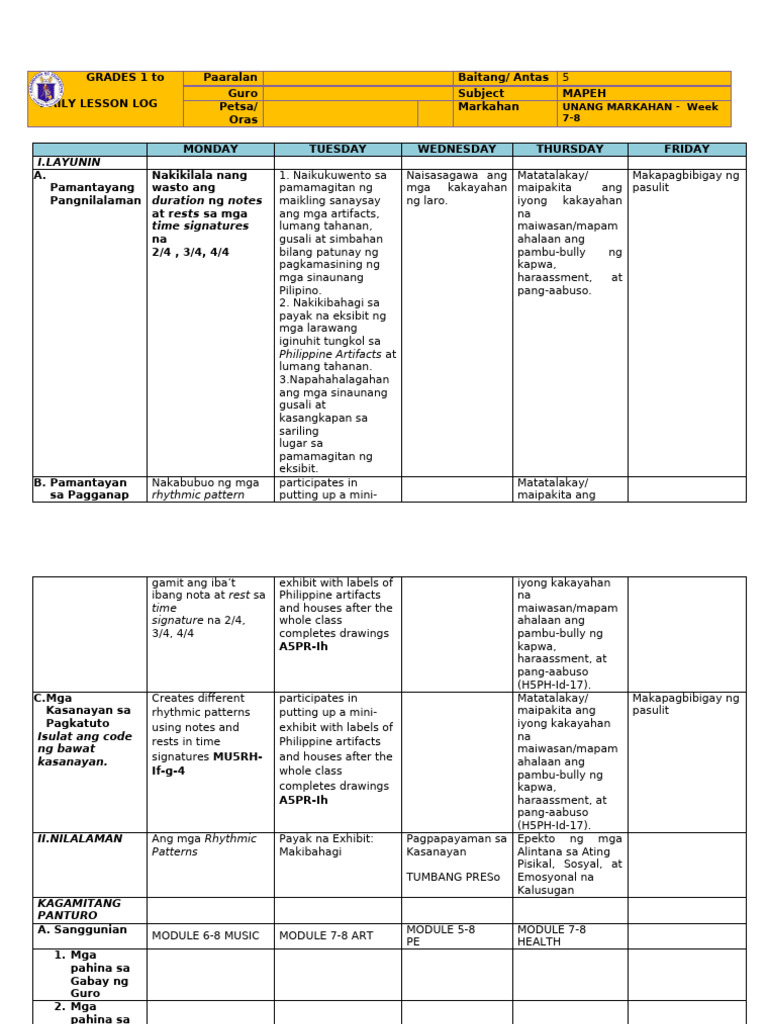 DLL-G5 Week-7-Mapeh | PDF