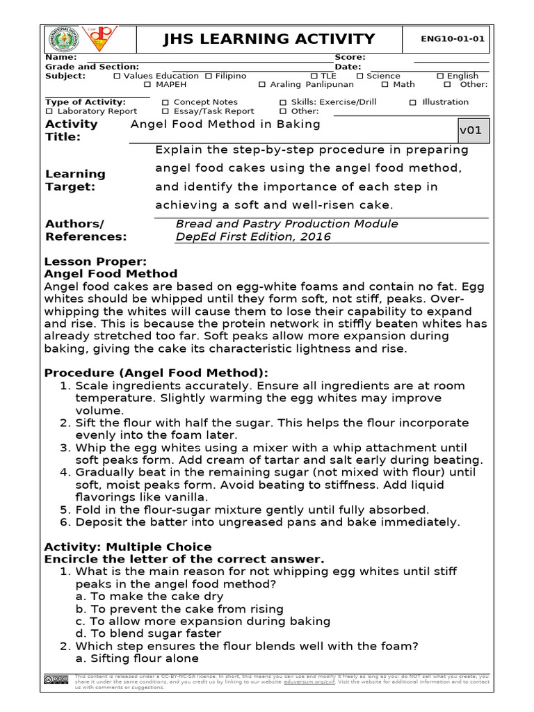 Angel Food Method in Baking | PDF | Cakes | Baked Goods