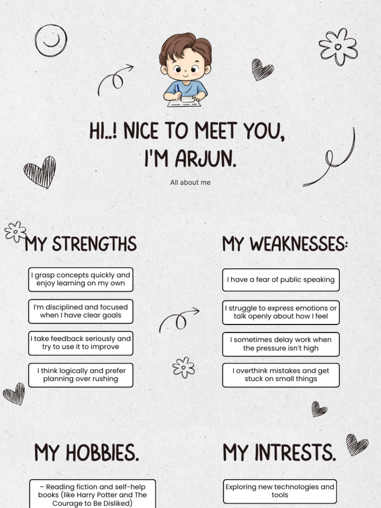 Black and Grey Cute Outline Illustrative Nice To Meet You Presentation ...