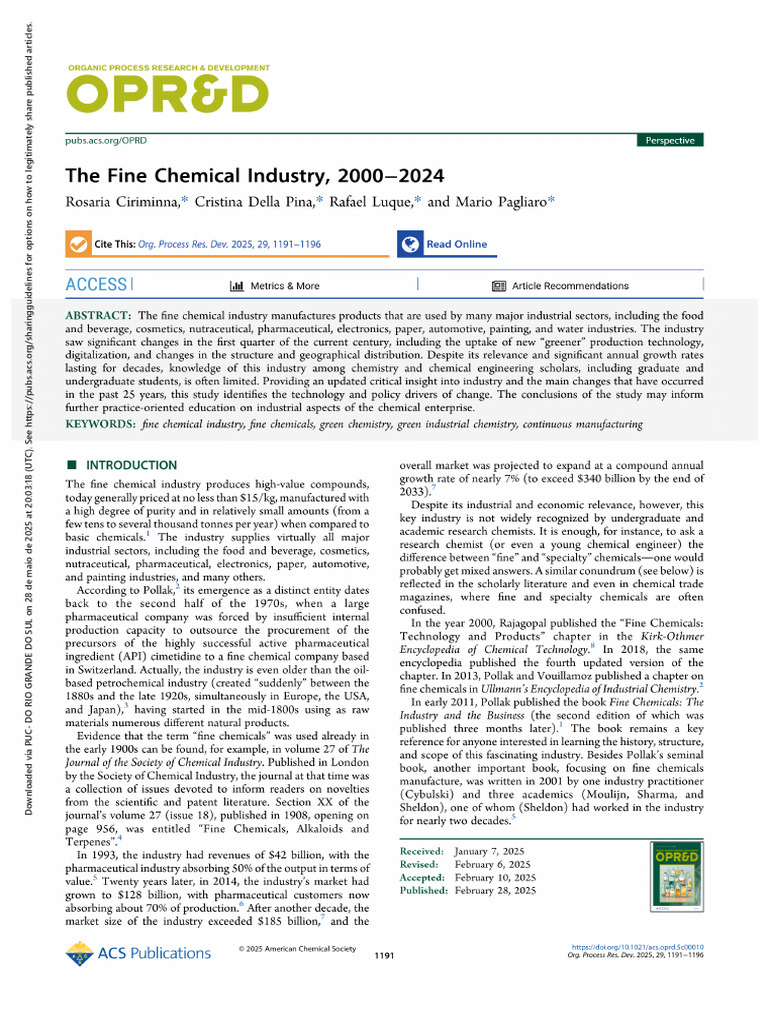 The Fine Chemical Industry, 2000-2024 | PDF