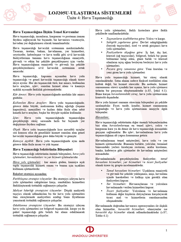 LOJ205U-ULA Tirma S Stemler: Ünite 4: Hava Ta Imacılı I | PDF