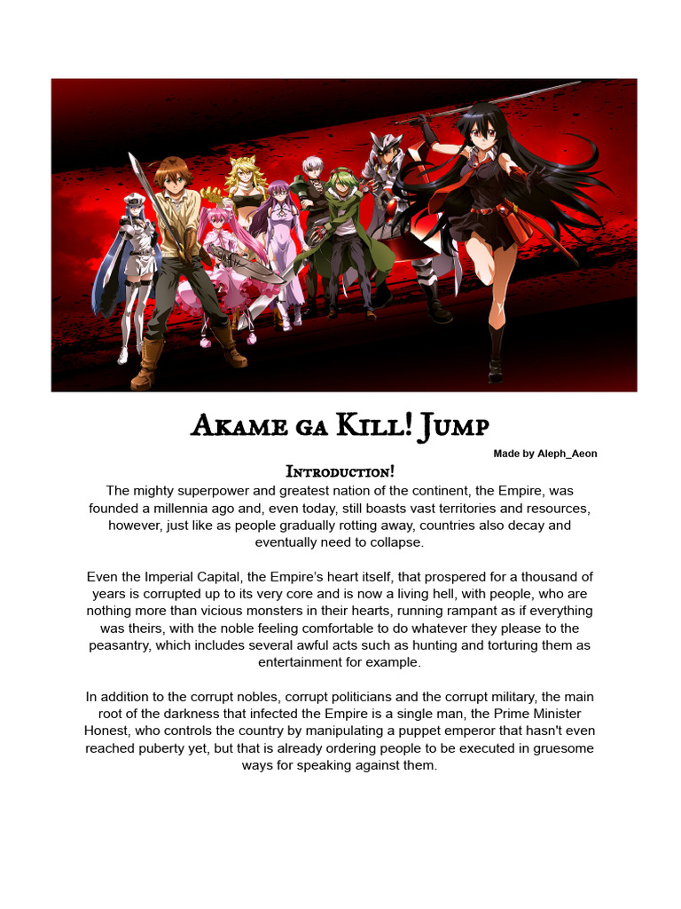 Akame Ga Kill! Jumpchain V1.1 + Teigu Builder Supplement V1 | PDF ...