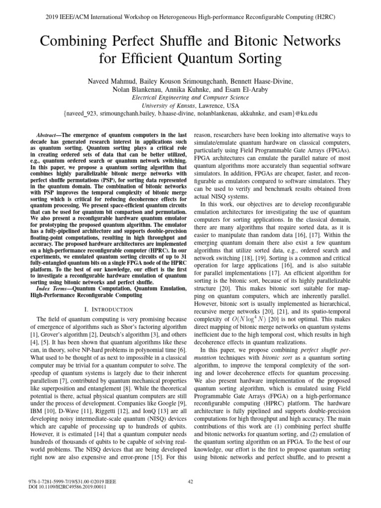 Combining Perfect Shuffle and Bitonic Networks For Efficient Quantum Sorting | PDF | Quantum ...