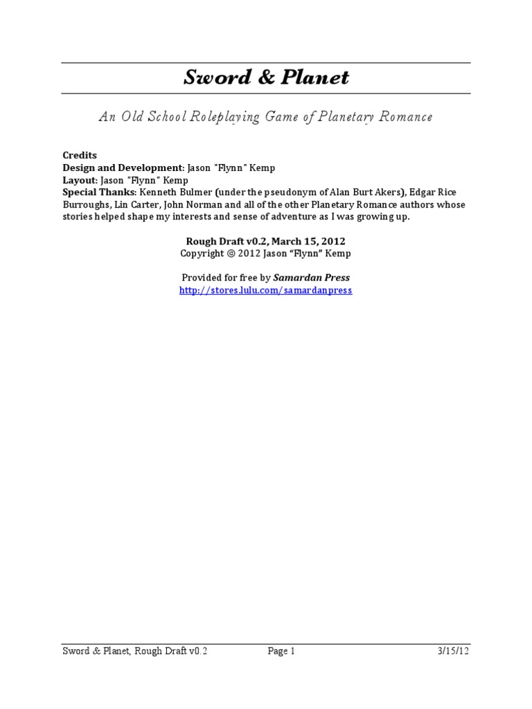 Sword and Planet RPG | PDF | Role Playing Games | Dice