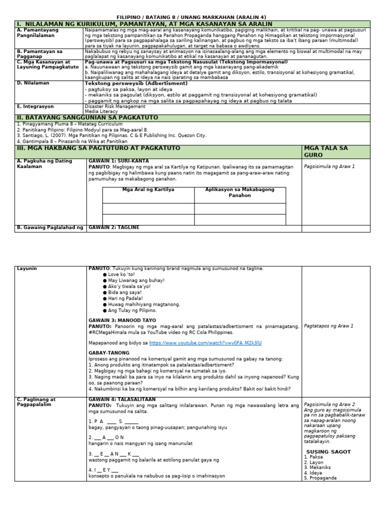 Le-Filipino-8 - Q1-Aralin 4 - Tekstong Persweysib | PDF
