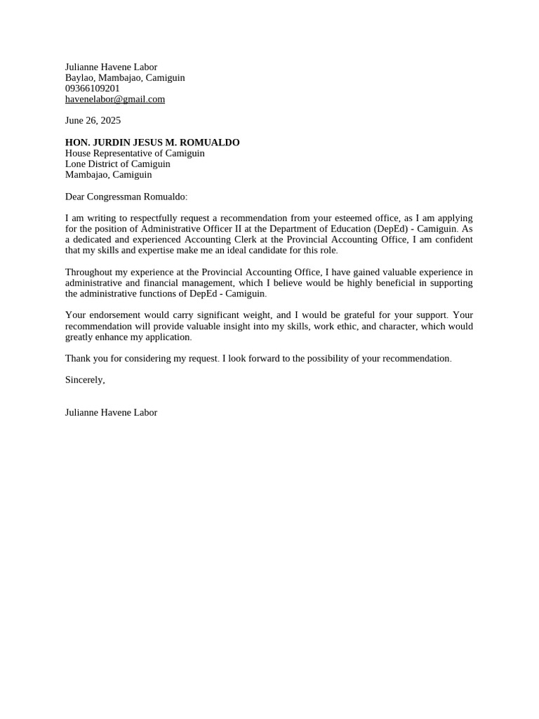 Recommendation Request | PDF