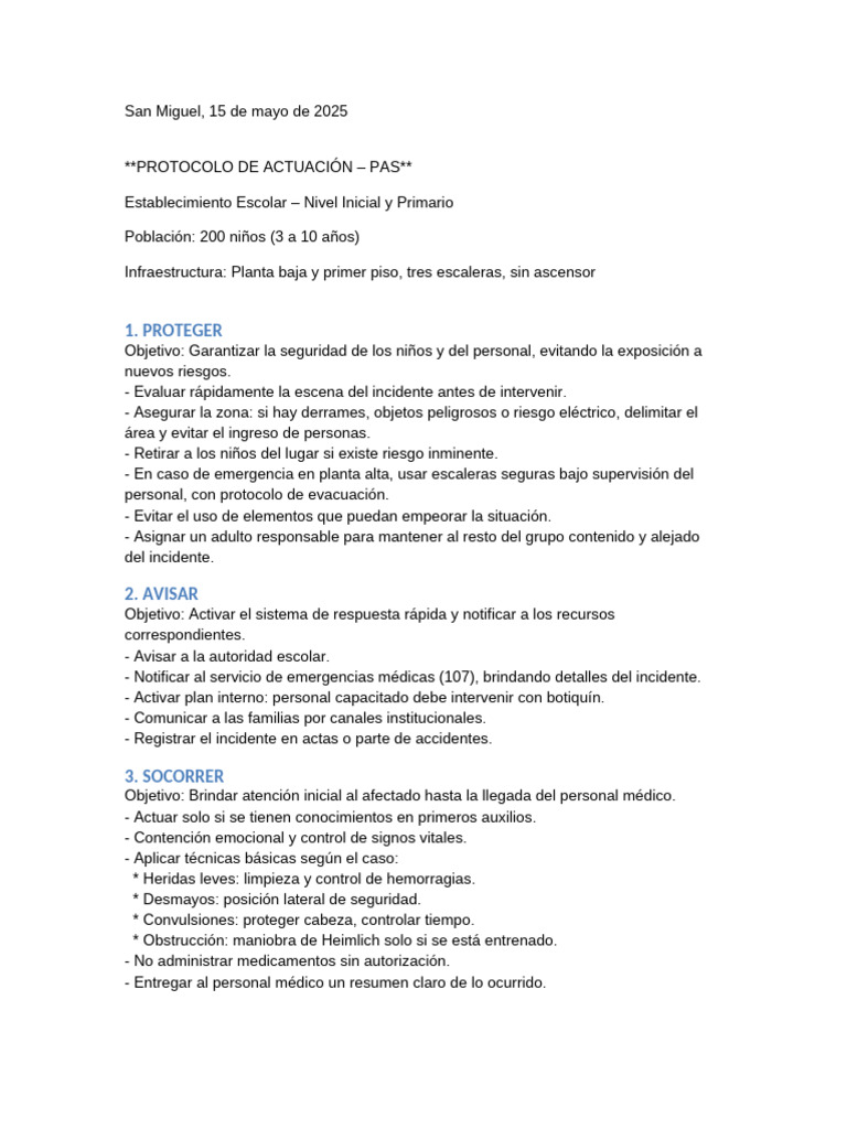 Protocolo PAS Escuela | PDF
