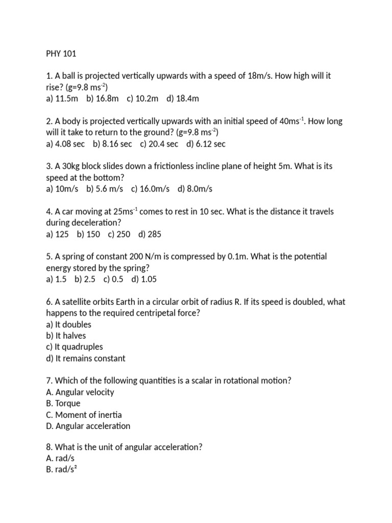 Phy 101 | PDF | Rotation Around A Fixed Axis | Force