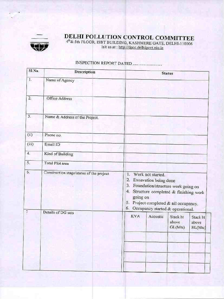 Inspection Performa For Dust Pollution in Construction Project (CMC'S) | PDF