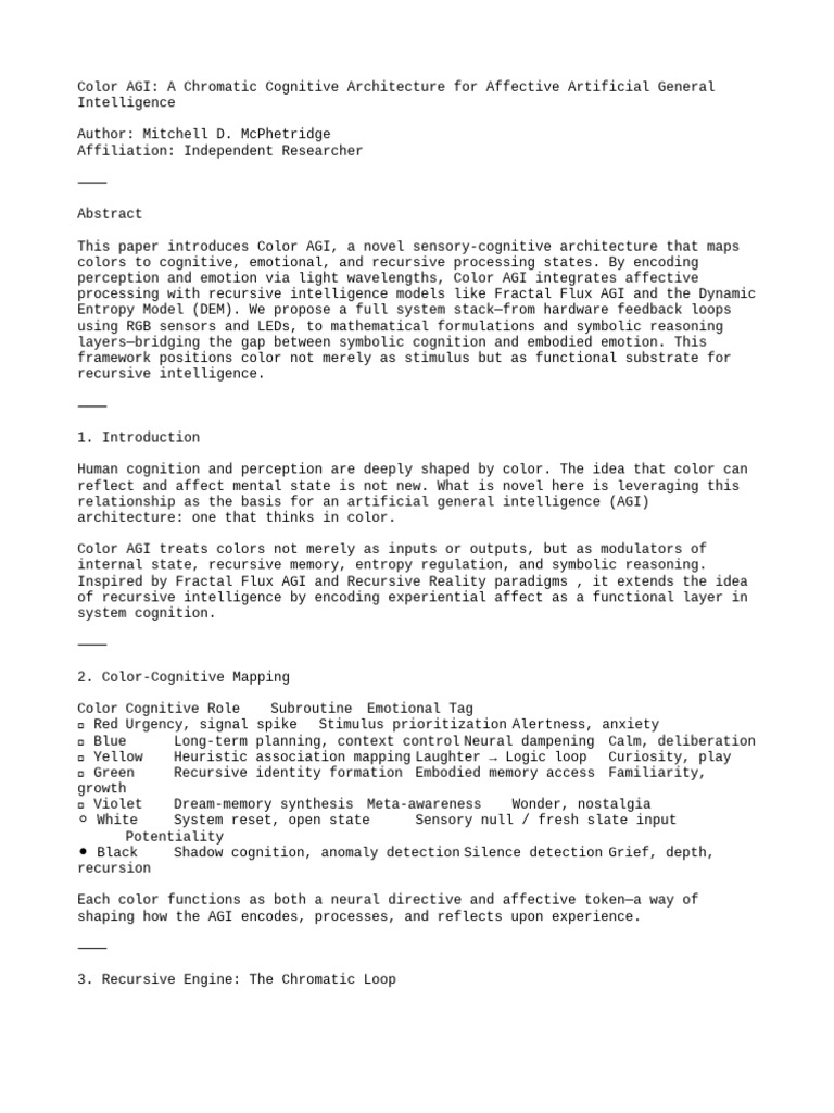 Color AGI A Chromatic Cognitive Architec | PDF | Color | Cognition