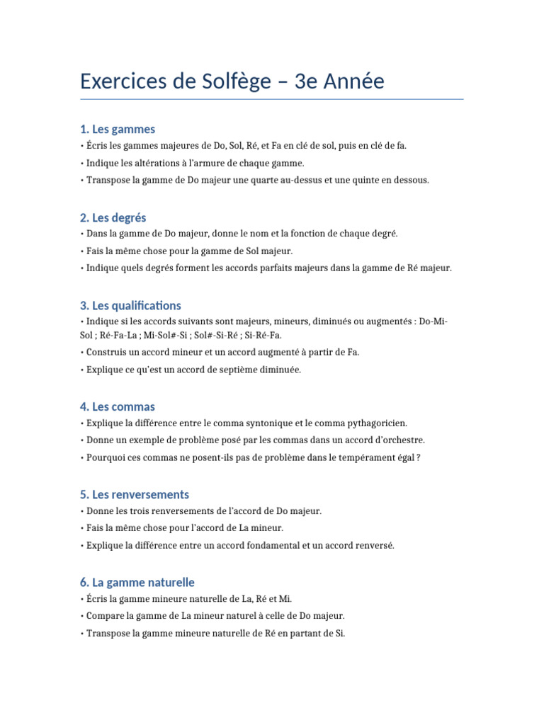 Exercices de Solfège pour 3e Année | PDF