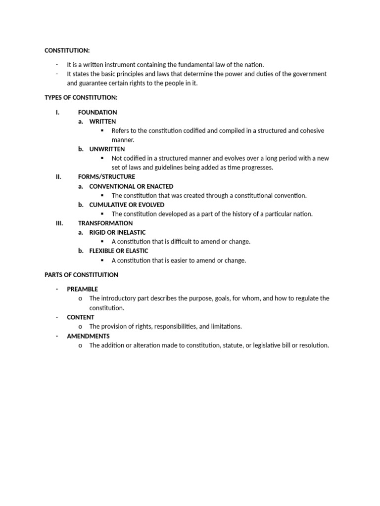 Types and Parts of Constitutions Explained | PDF