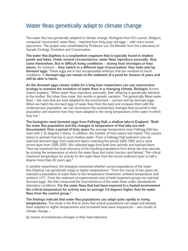 Water Fleas Genetically Adapt To Climate Change | PDF | Reproduction ...